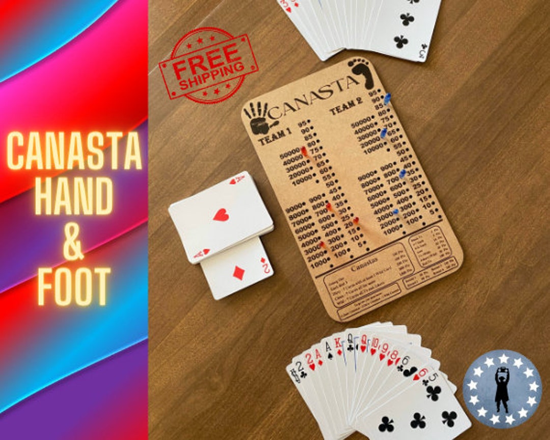 Canasta Hand and Foot Score Board Card Game Family Fun Night Wooden ...