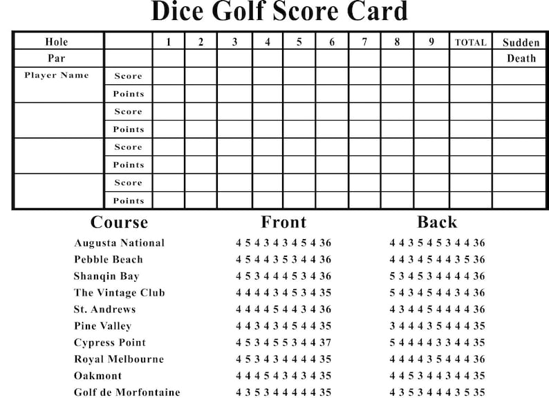 Dice Golf Board Game Digital File Print Laser SVG Dxf Eps Jpg Pdf Png ...