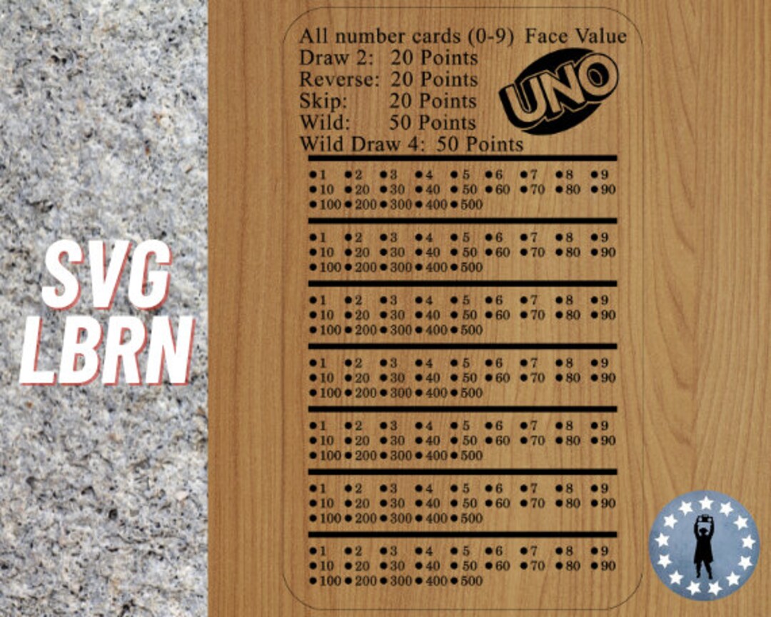 UNO Score Board Card Game SVG, LBRN Digital File - Etsy Canada