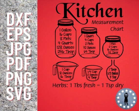 Kitchen Measurement Chart Conversion Table Digital File SVG Dxf Eps Jpg ...