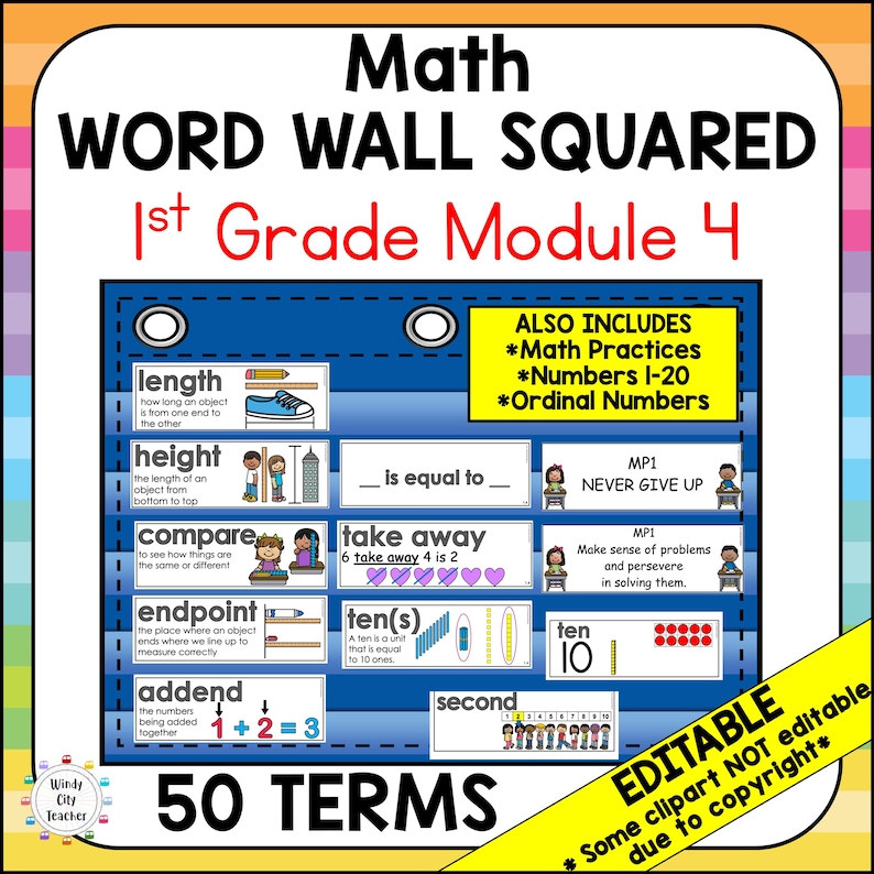 1st Grade Math Vocabulary Word Wall Squared - Module 4 - EDITABLE - Etsy