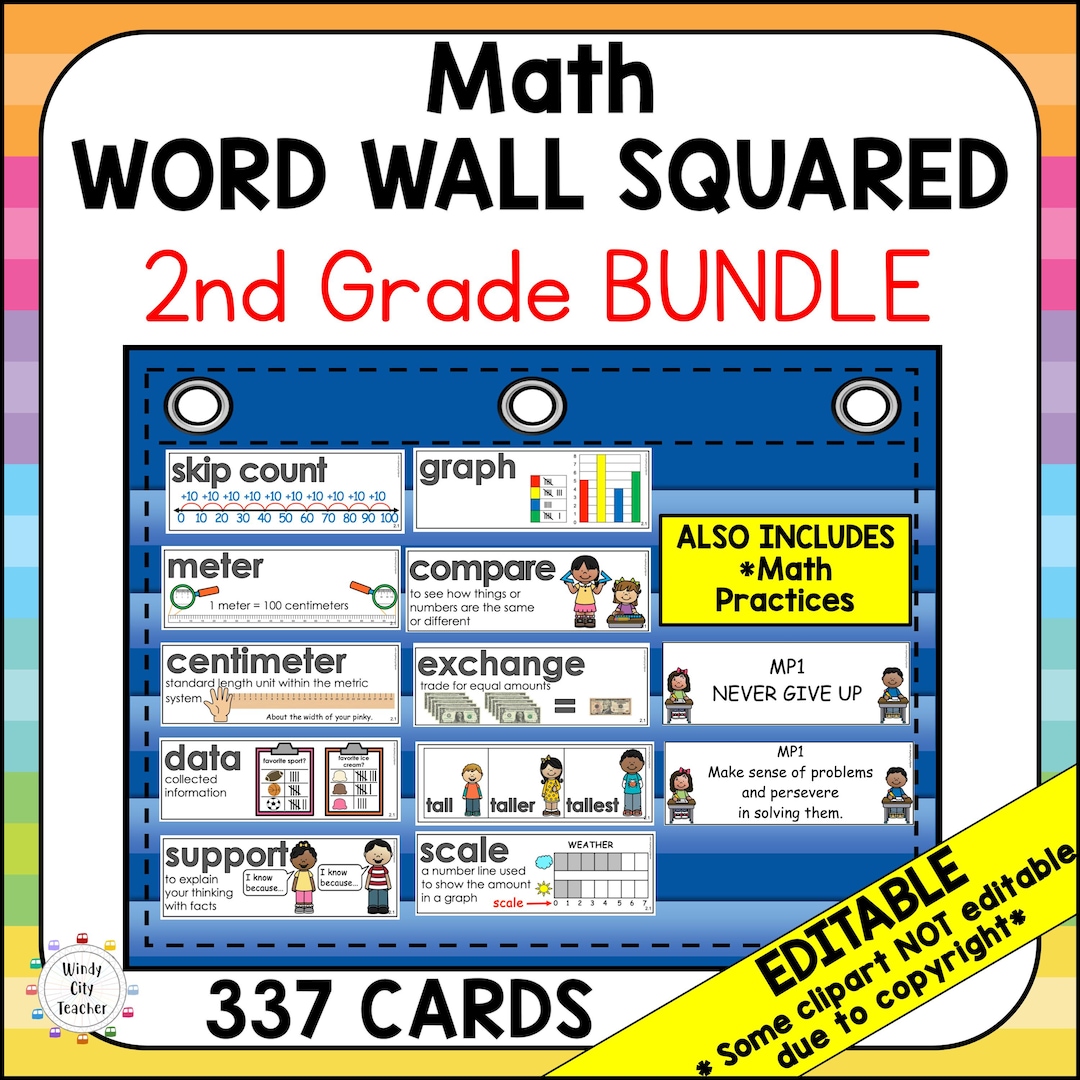 2nd Grade Math Vocabulary Word Wall Squared Bundle - Module 1-6 ...