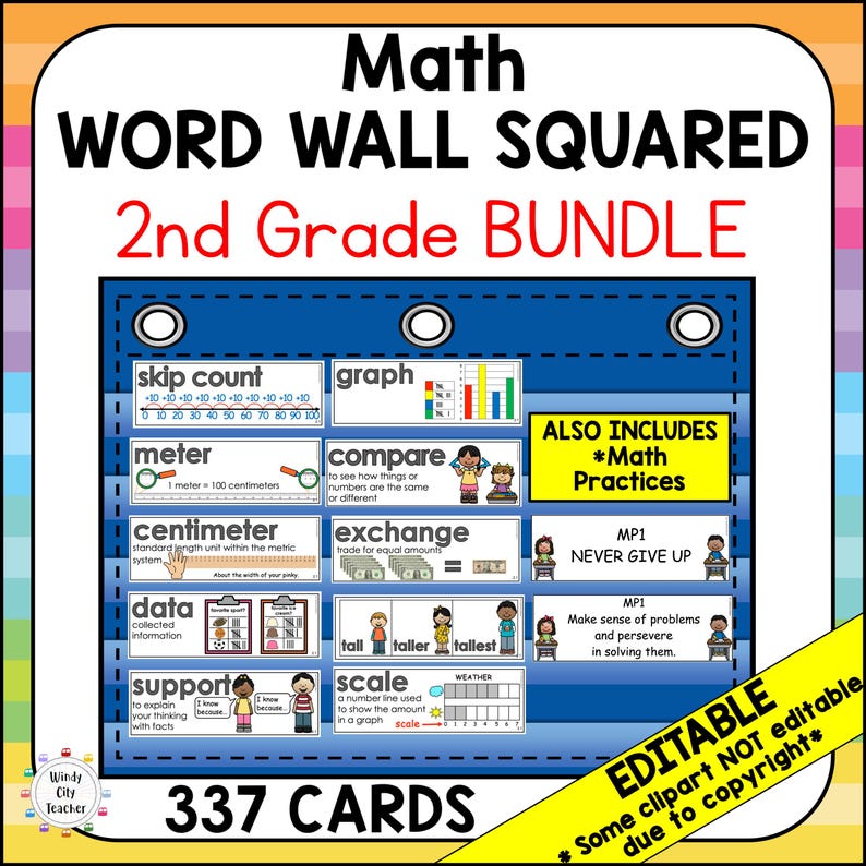 2nd Grade Math Vocabulary Word Wall Squared Bundle - Module 1-6 ...