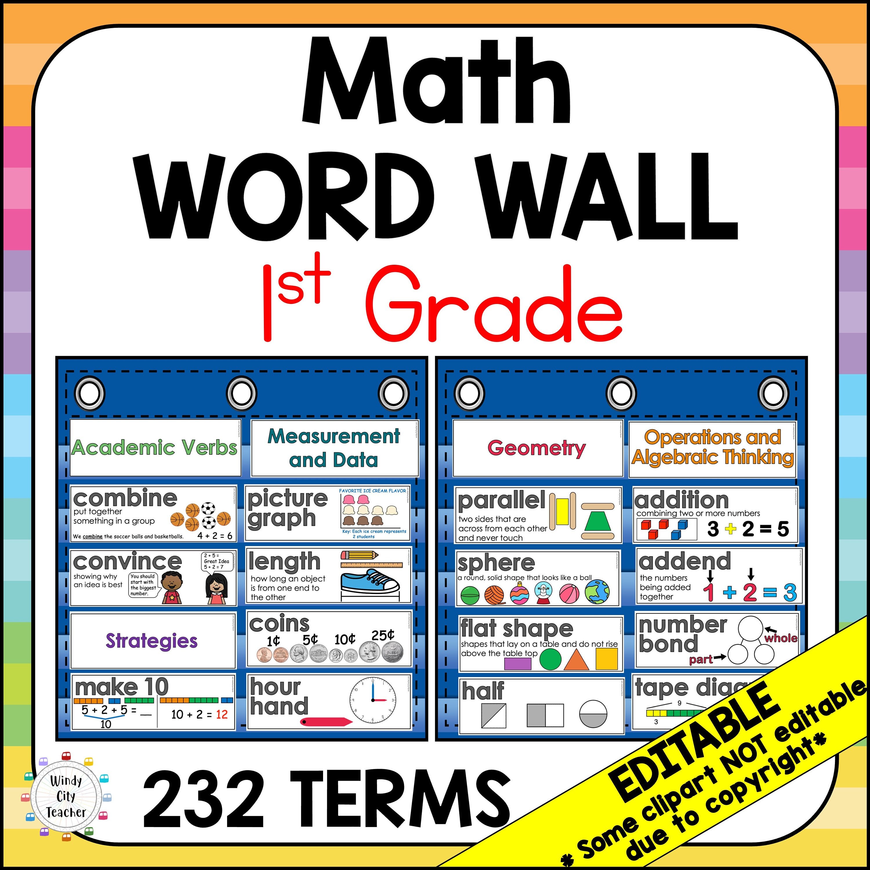 Math Word Wall 1st Grade Editable 232 Terms Etsy Math Word Wall 1st Grade Editable 232 Terms Etsy