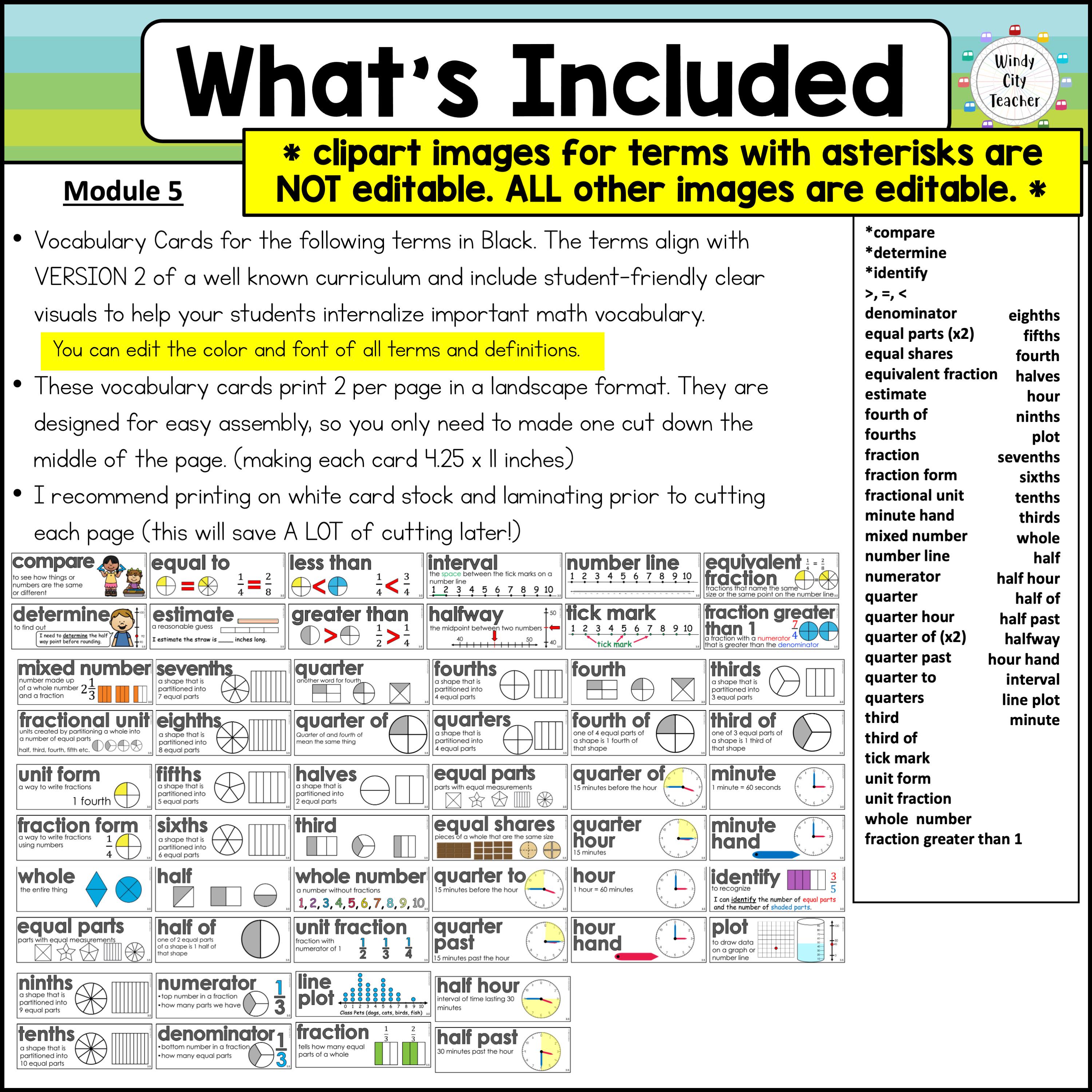 3rd Grade Math Vocabulary Word Wall Squared - Module 5 - EDITABLE - Etsy
