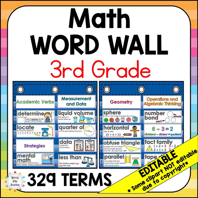 Math Word Wall 3rd Grade - Editable - Etsy