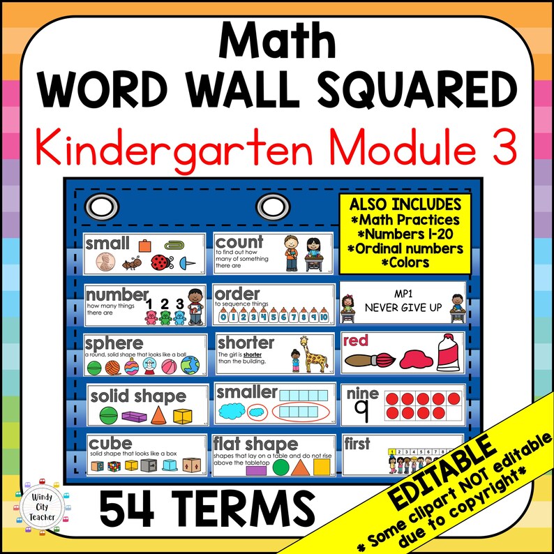 Kindergarten Math Vocabulary Word Wall Squared - Module 3 - EDITABLE - Etsy