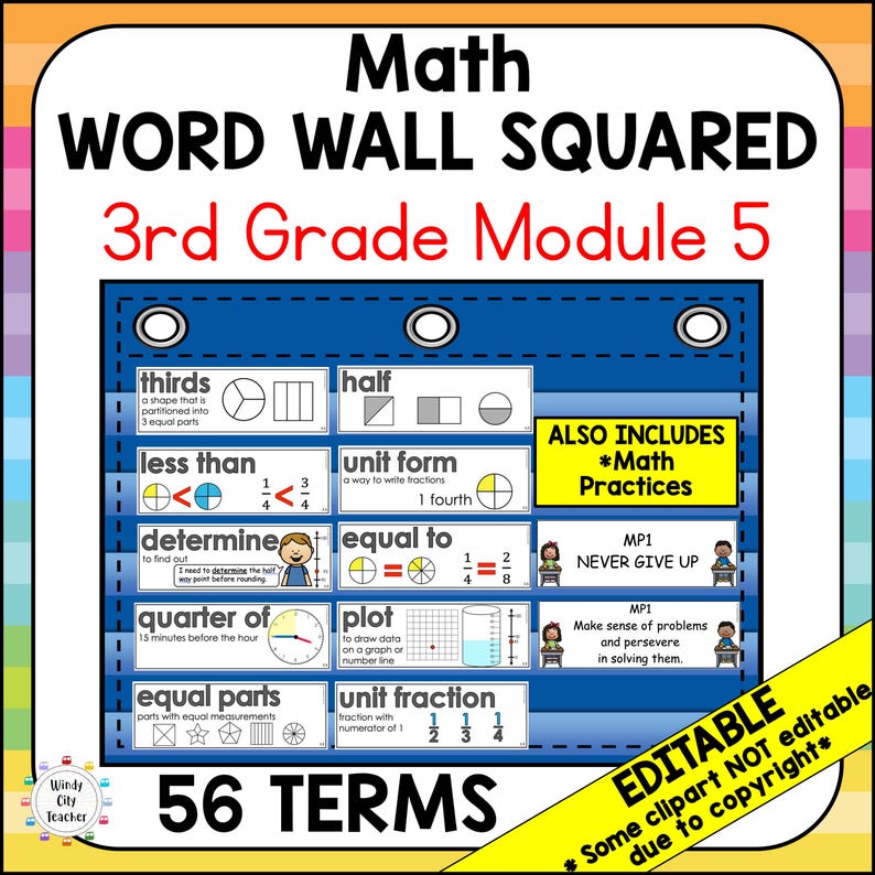 3rd Grade Math Vocabulary Word Wall Squared - Module 5 - EDITABLE - Etsy