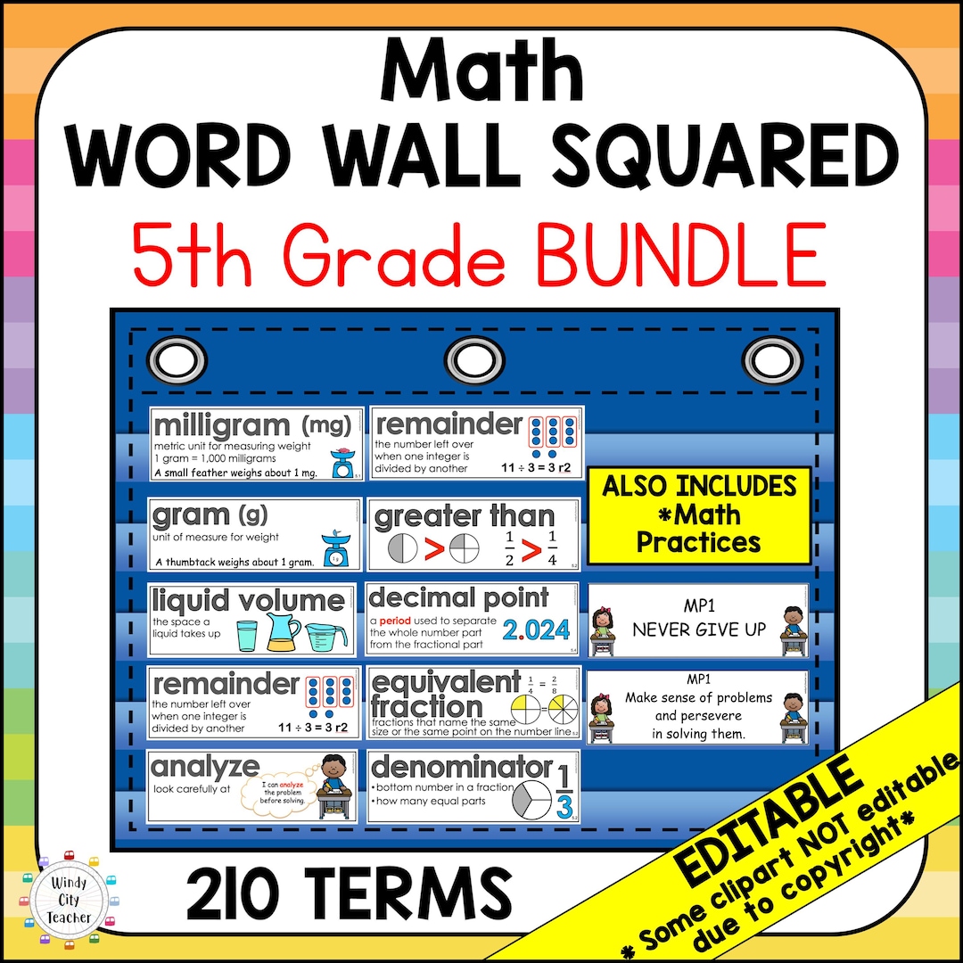 5th Grade Math Vocabulary Word Wall Squared Bundle - Module 1-6 ...