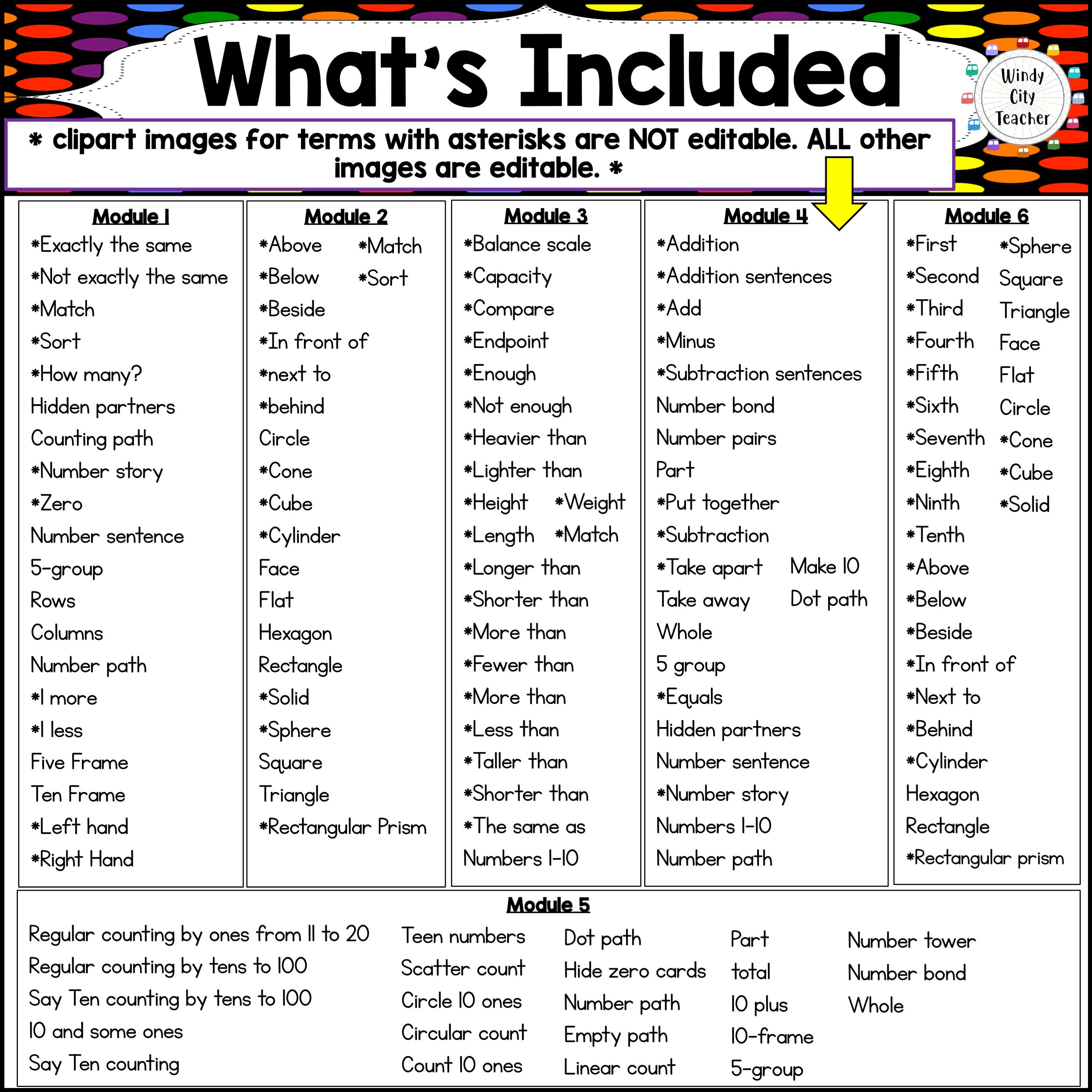 Engage NY Kindergarten Math Vocabulary Word Wall - BUNDLE - Modules 1-6 ...