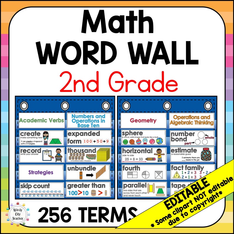 Math Word Wall 2nd Grade - Editable - 232 Terms - Etsy