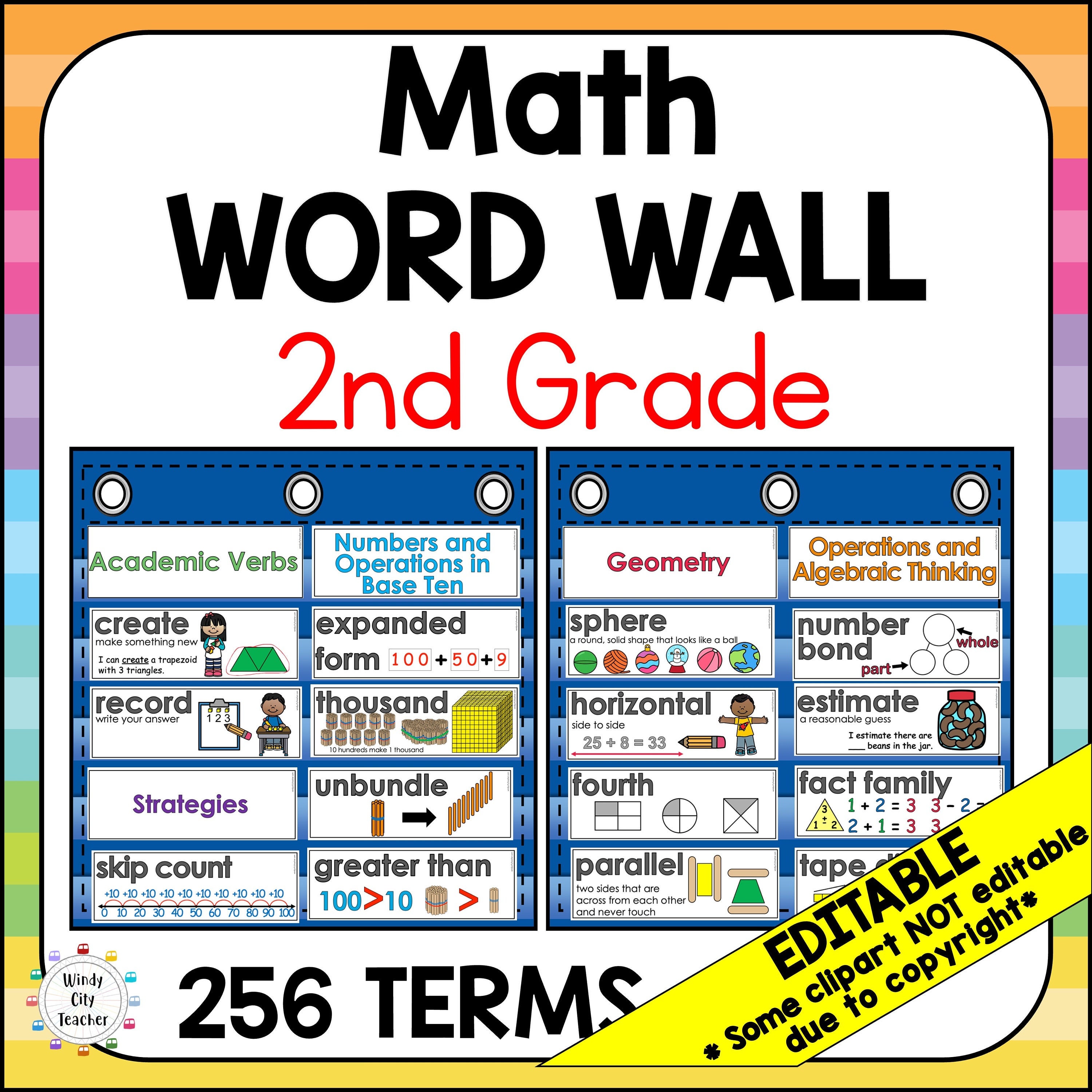Math Word Wall 2nd Grade - Editable - 232 Terms - Etsy