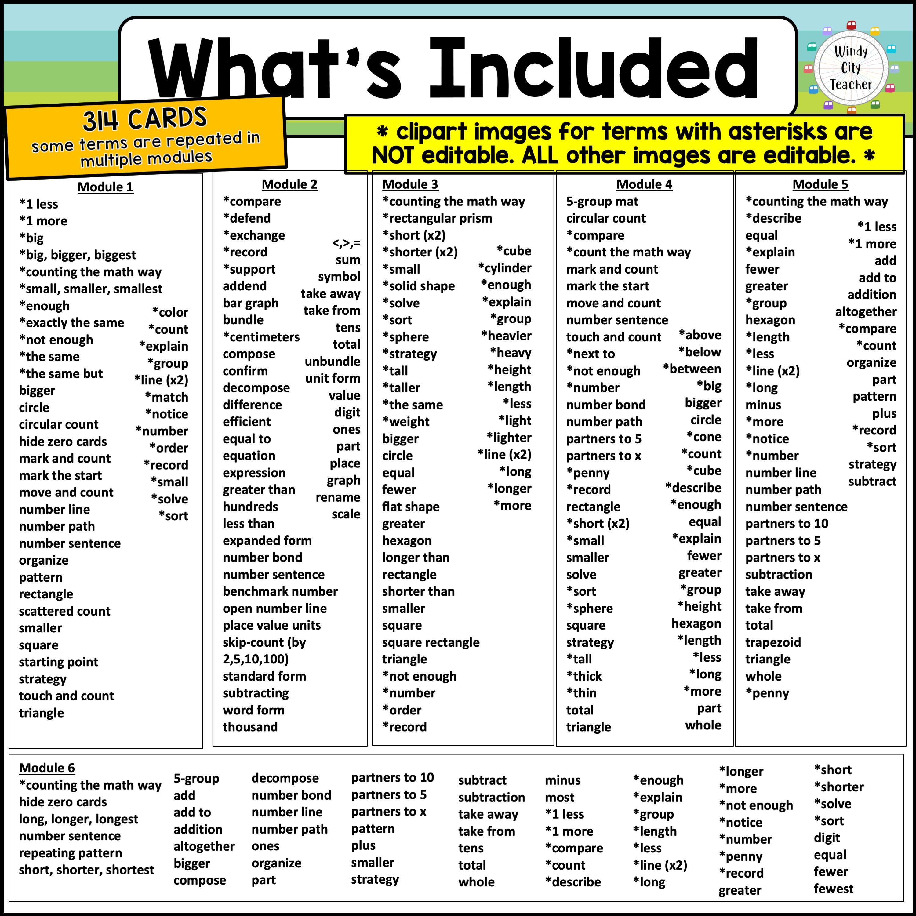 Kindergarten Math Vocabulary Word Wall Squared Bundle - Module 1-6 ...