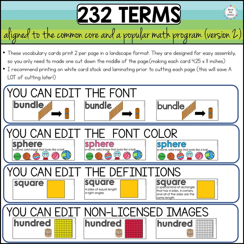 Math Word Wall 1st Grade - Editable - 232 Terms - Etsy