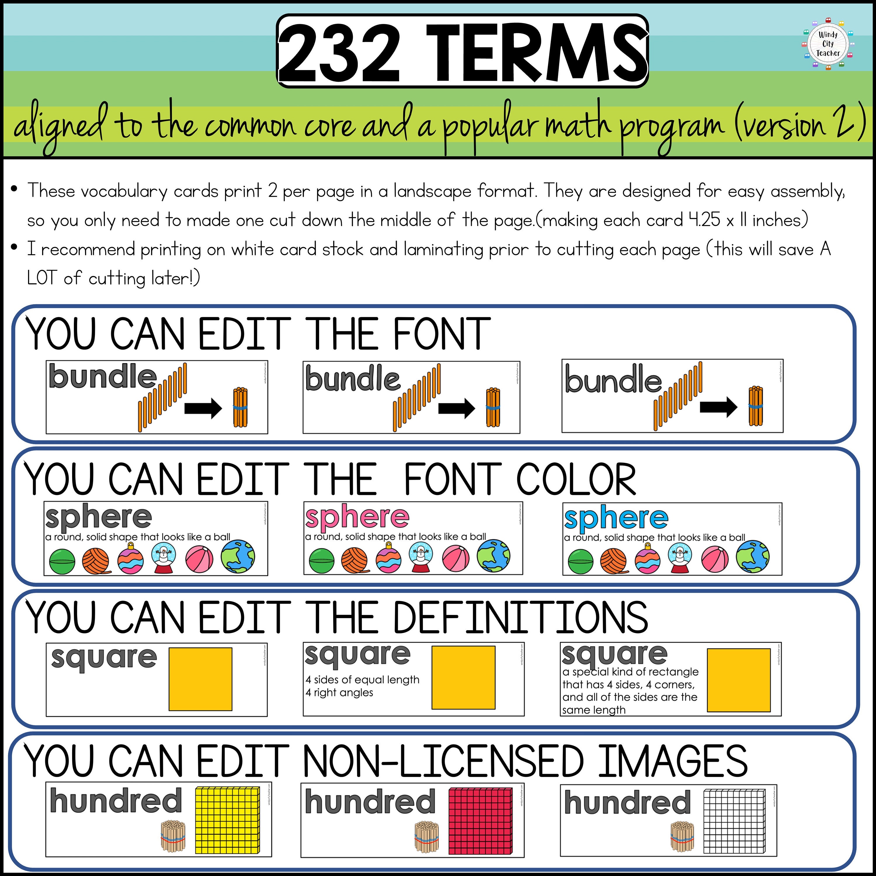 Math Word Wall 1st Grade - Editable - 232 Terms - Etsy