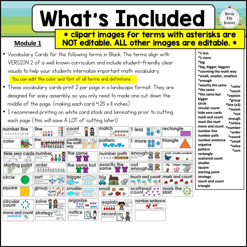 Kindergarten Math Vocabulary Word Wall Squared - Module 1 - EDITABLE - Etsy