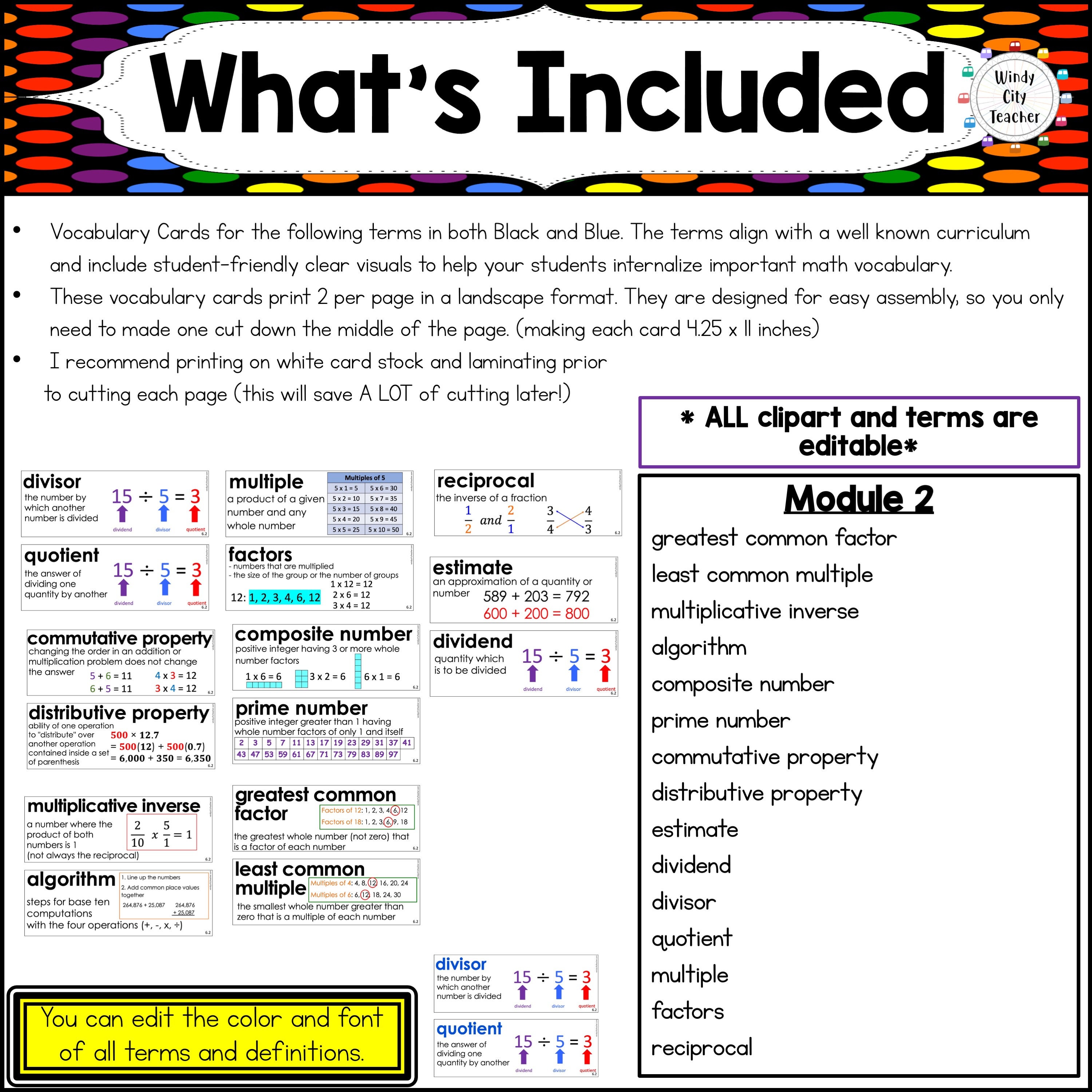 Engage NY 6th Grade Math Vocabulary Word Wall - BUNDLE - Modules 1-6 - Etsy