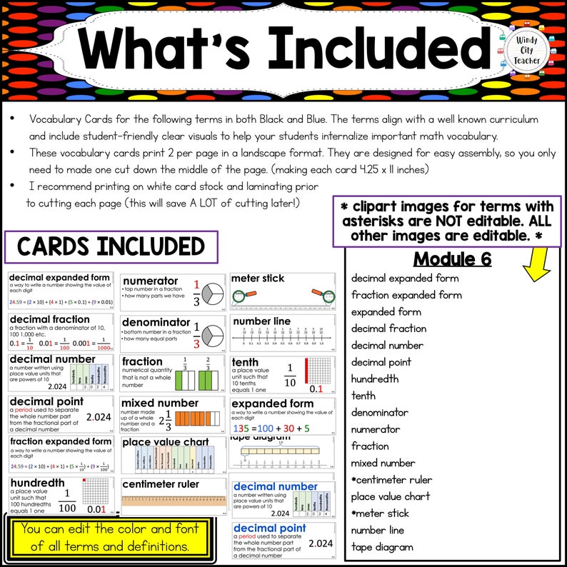 Engage NY 4th Grade Math Vocabulary Word Wall - BUNDLE - Modules 1-7 - Etsy
