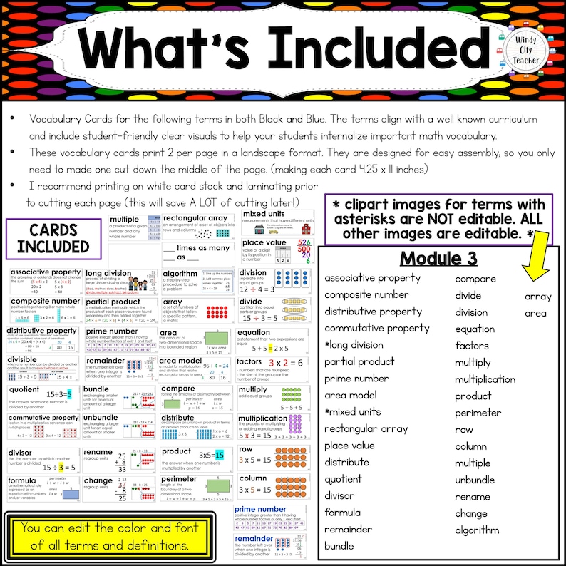 Engage NY 4th Grade Math Vocabulary Word Wall BUNDLE - Etsy