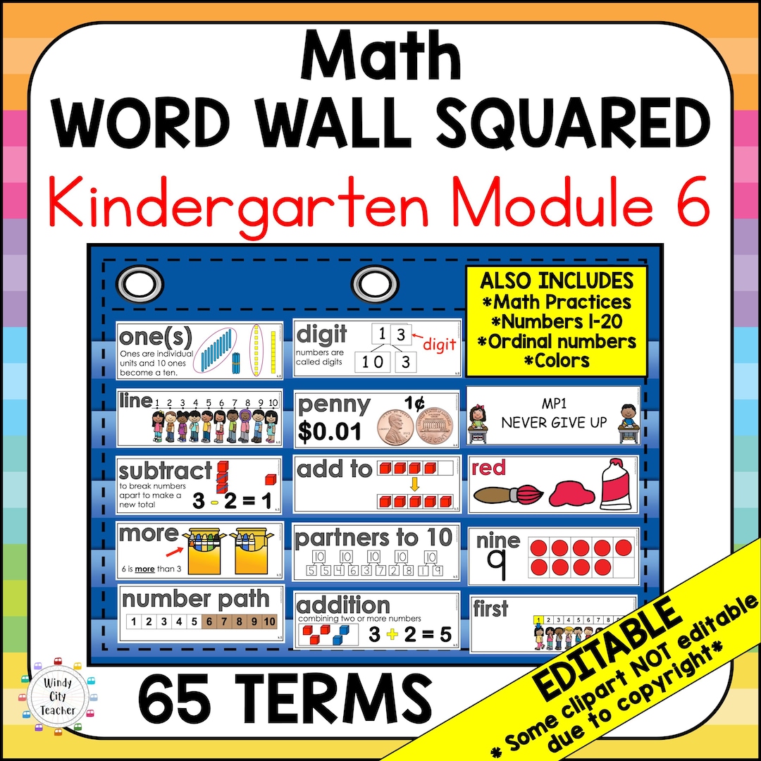 Kindergarten Math Vocabulary Word Wall Squared - Module 6 - EDITABLE - Etsy