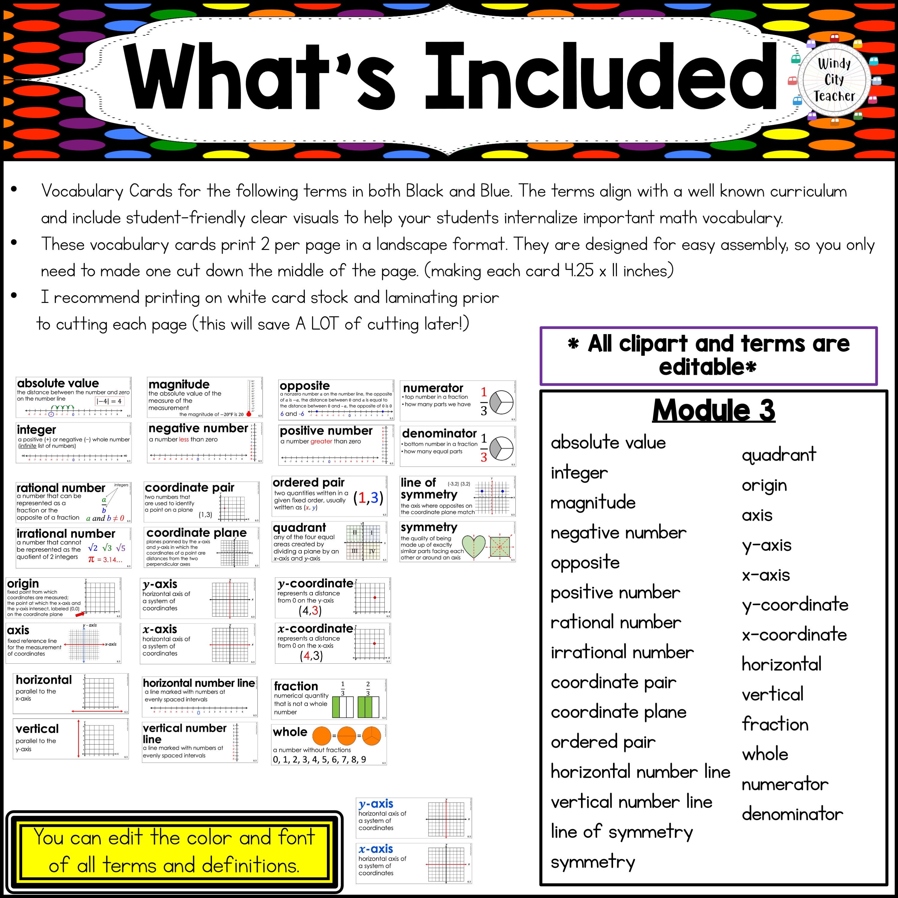 Engage NY 6th Grade Math Vocabulary Word Wall - BUNDLE - Modules 1-6 - Etsy