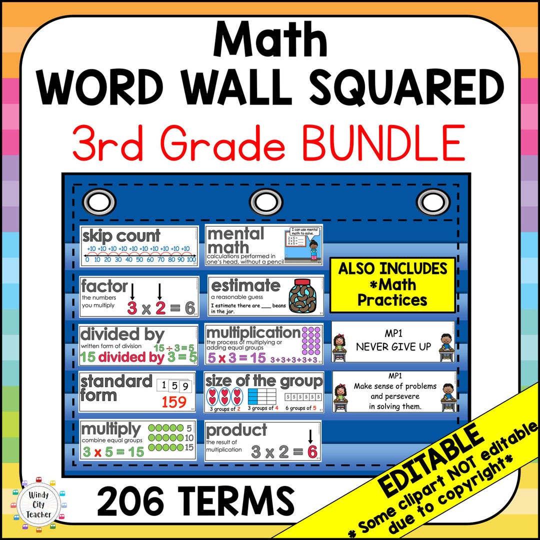 3rd Grade Math Vocabulary Word Wall Squared Bundle - Module 1-6 ...