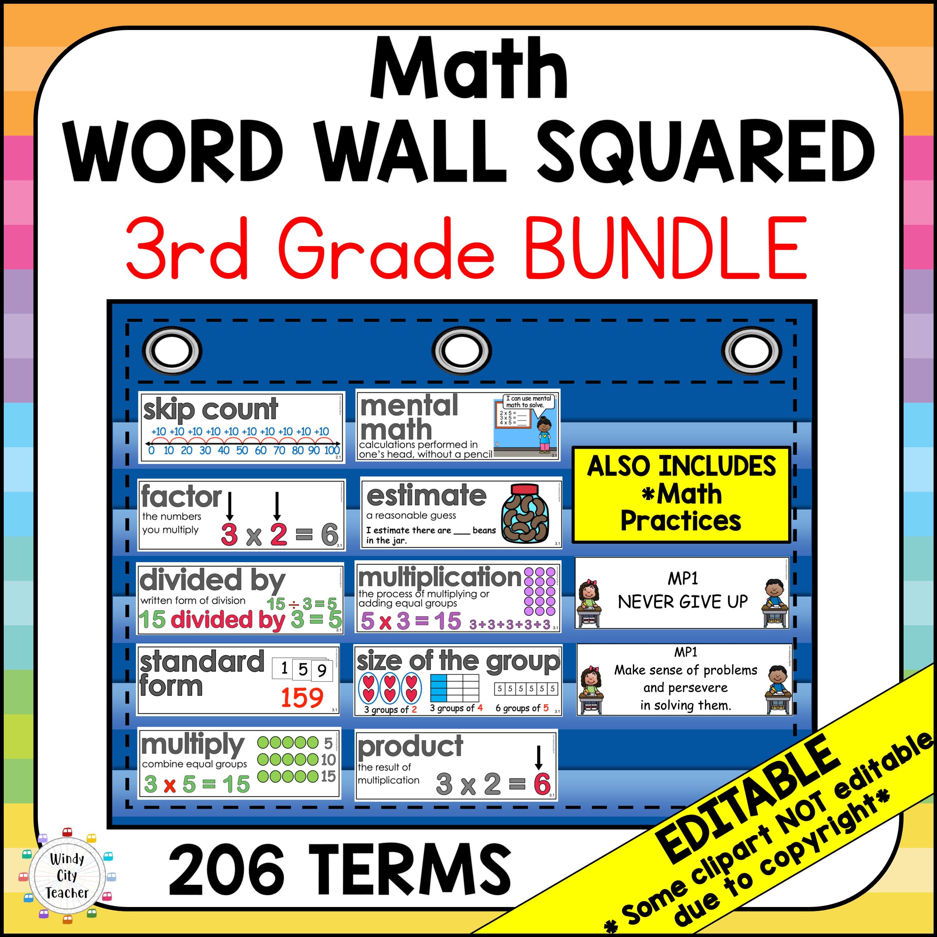 3rd Grade Math Vocabulary Word Wall Squared Bundle - Module 1-6 ...