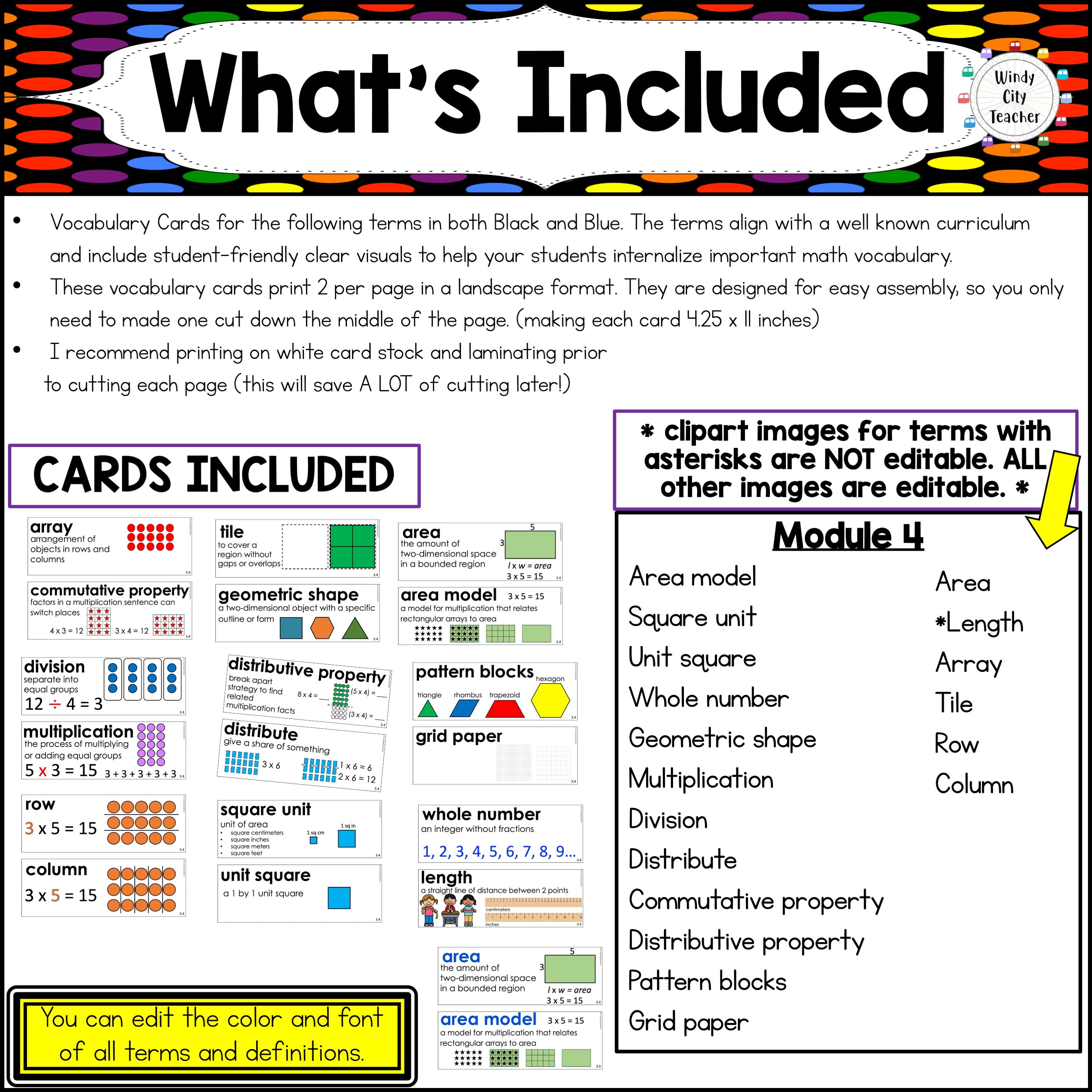 Engage NY 3rd Grade Math Vocabulary Word Wall BUNDLE Modules 1-7 ...