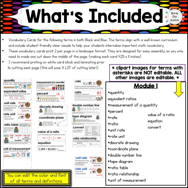 Engage NY 6th Grade Math Vocabulary Word Wall - BUNDLE - Modules 1-6 - Etsy