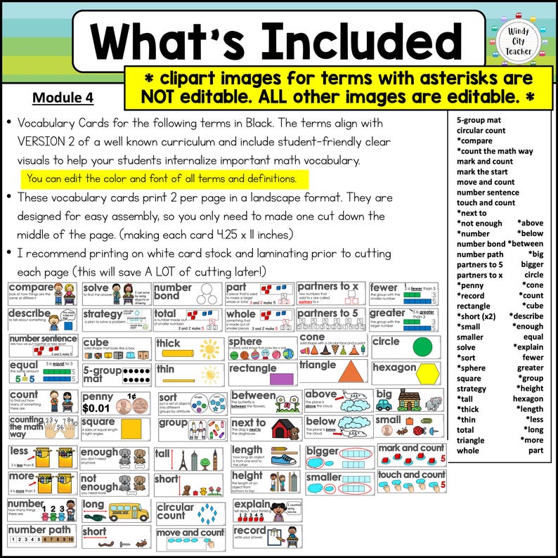 Kindergarten Math Vocabulary Word Wall Squared - Module 4 - EDITABLE - Etsy