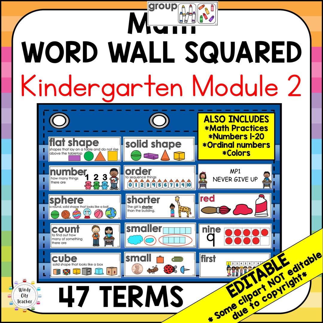 Kindergarten Math Vocabulary Word Wall Squared - Module 2 - EDITABLE - Etsy