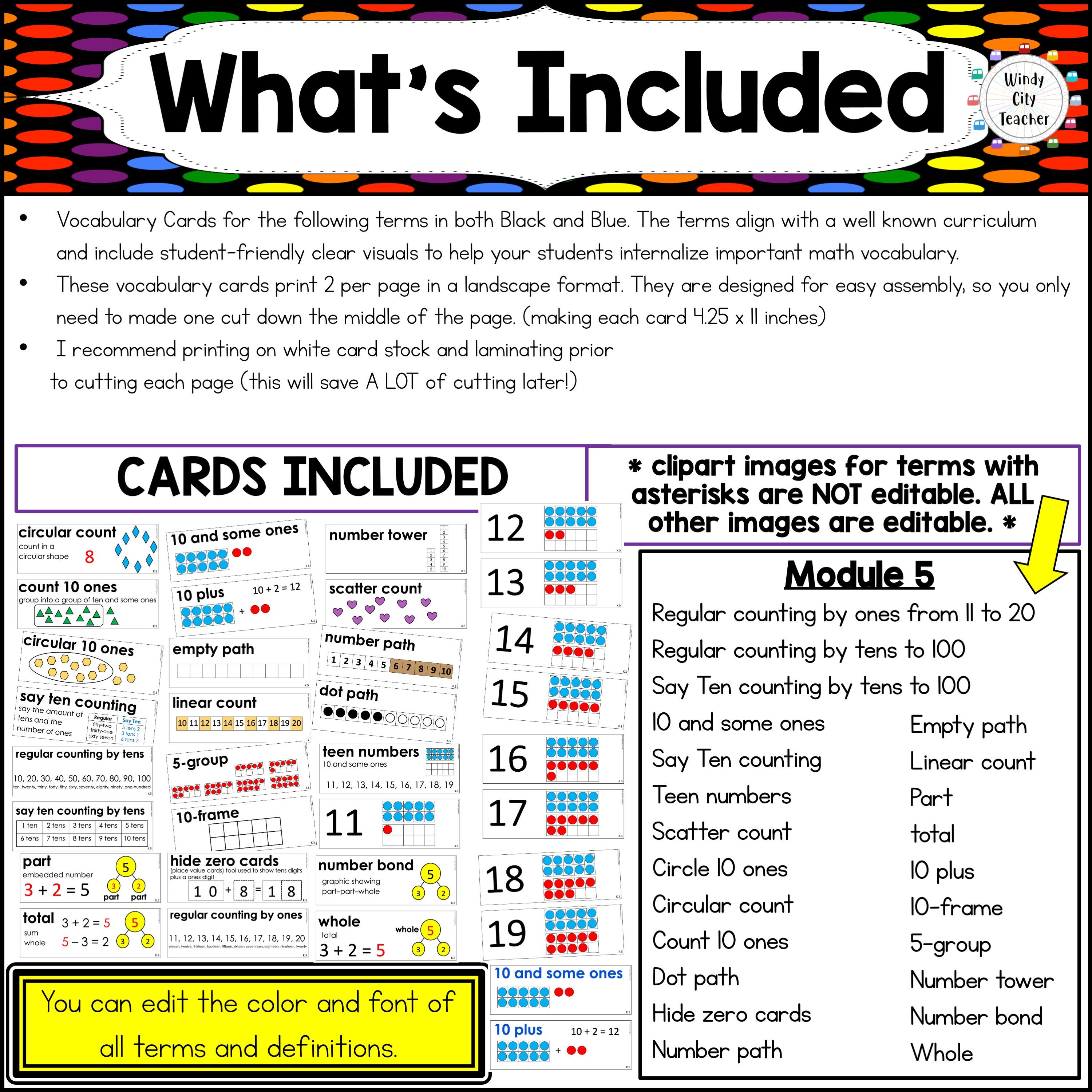 Engage NY Kindergarten Math Vocabulary Word Wall - BUNDLE - Modules 1-6 ...