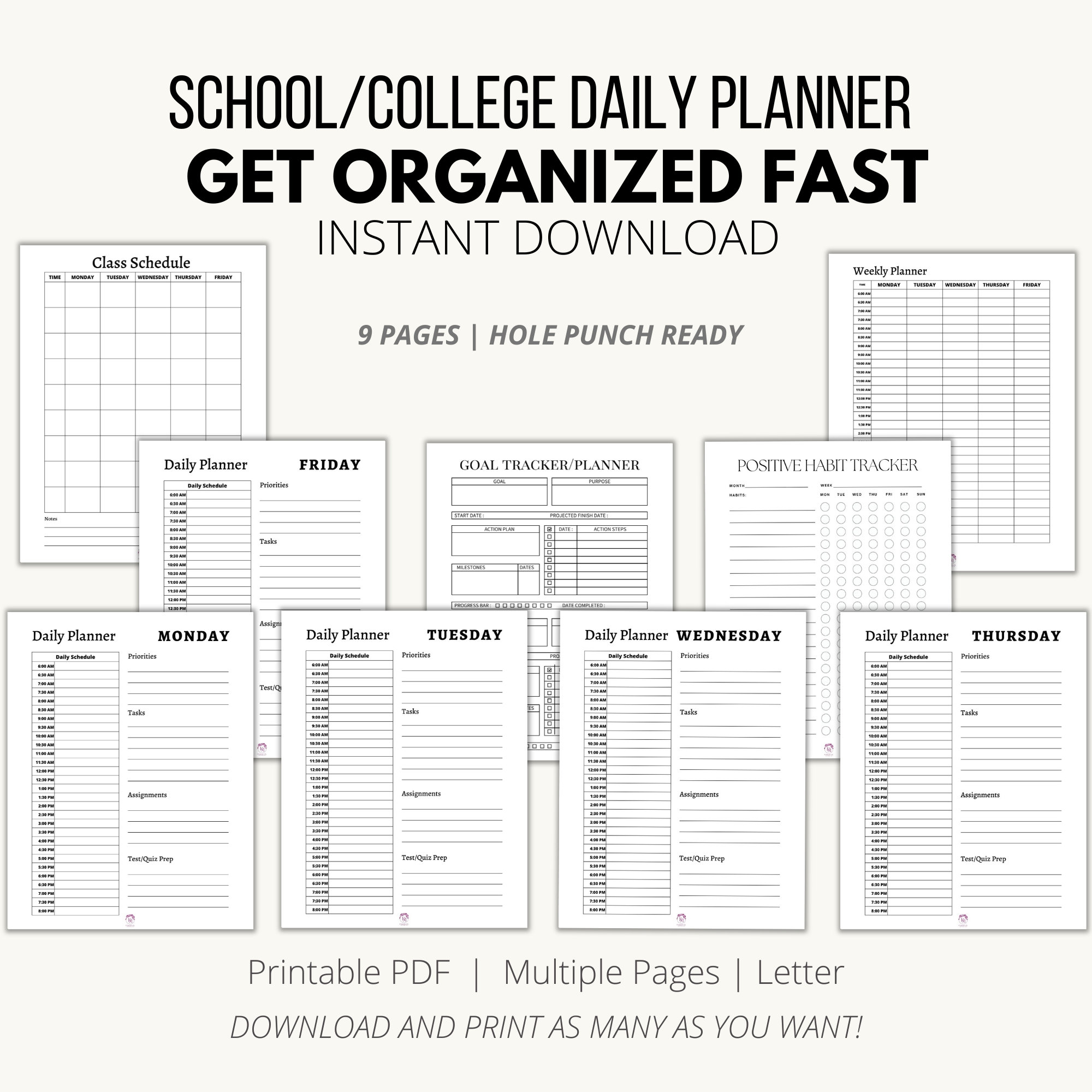 Student/college Daily Planner, Personal Daily Planner, Productivity ...