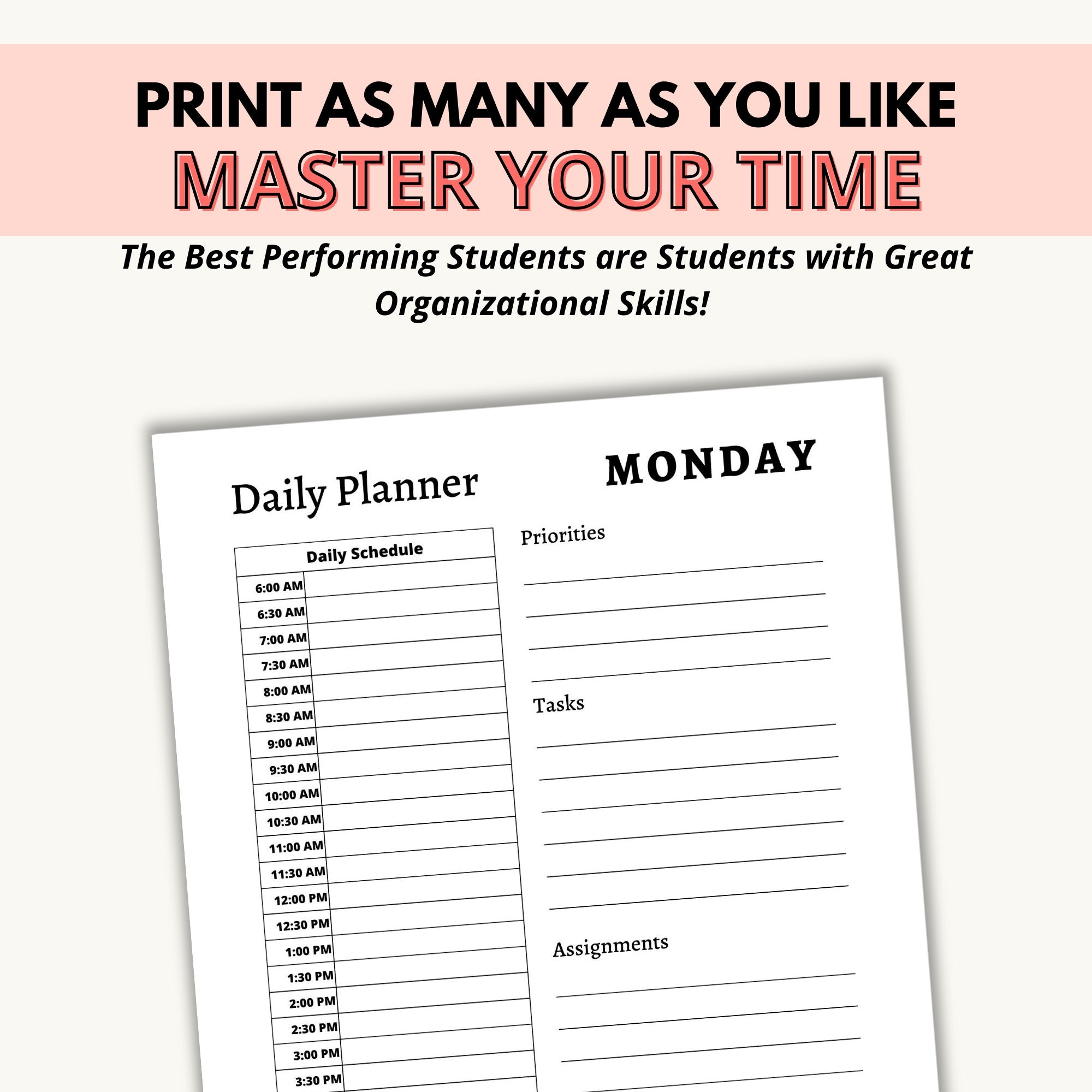 Student/college Daily Planner, Personal Daily Planner, Productivity ...