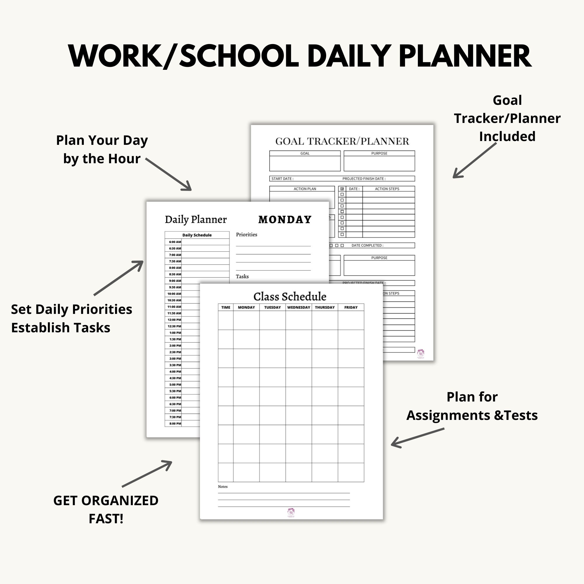 Student/college Daily Planner, Personal Daily Planner, Productivity ...