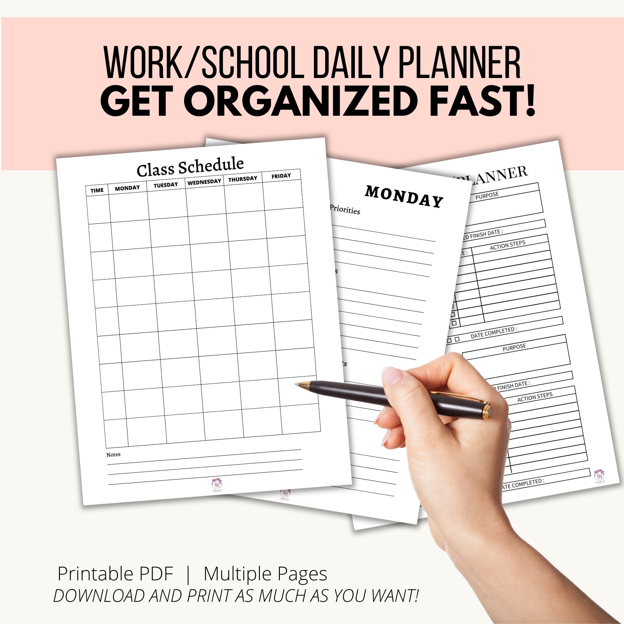 Student/college Daily Planner, Personal Daily Planner, Productivity ...