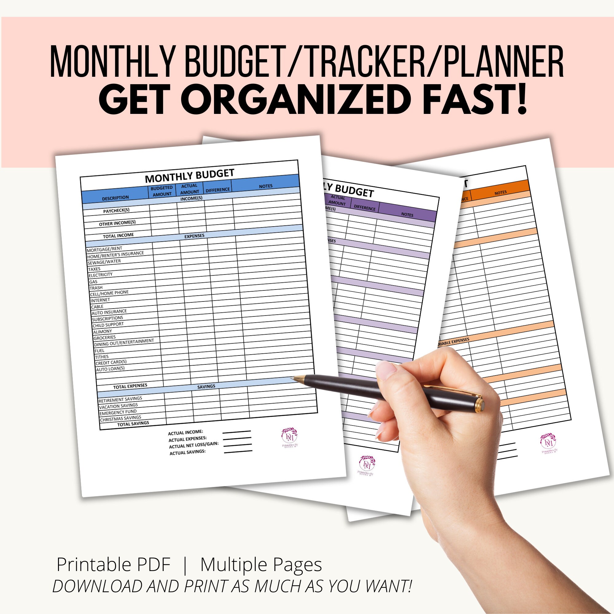 Printable Monthly Simple Budget, Monthly Budget Planner/tracker, US ...