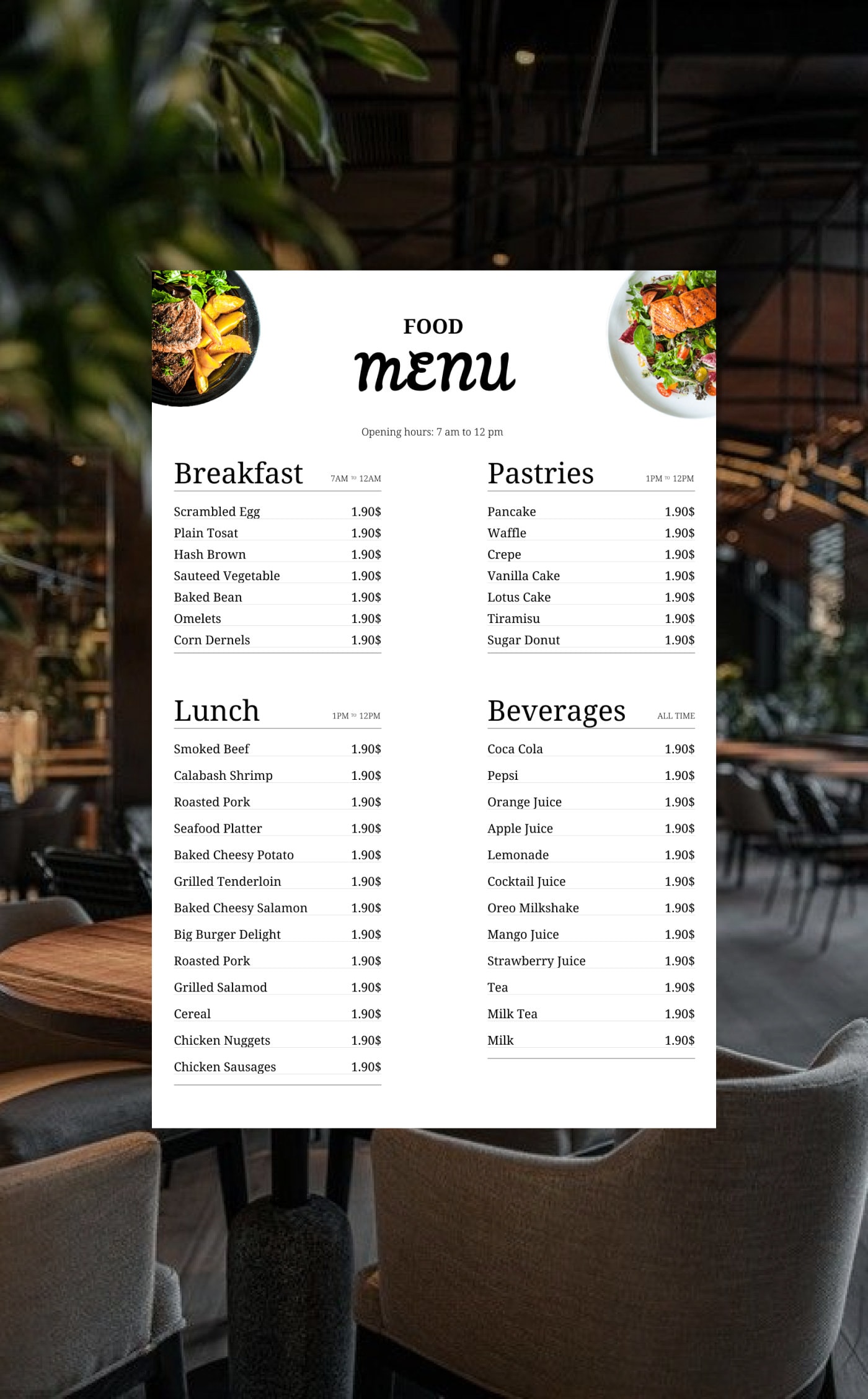 Menu Restaurant - Etsy