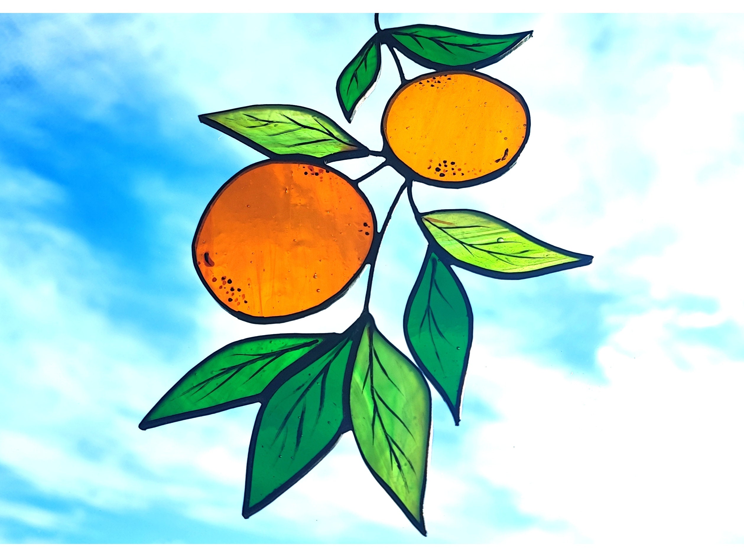 Handcrafted Orange Branch Stained Glass Art for Unique Decor - Etsy