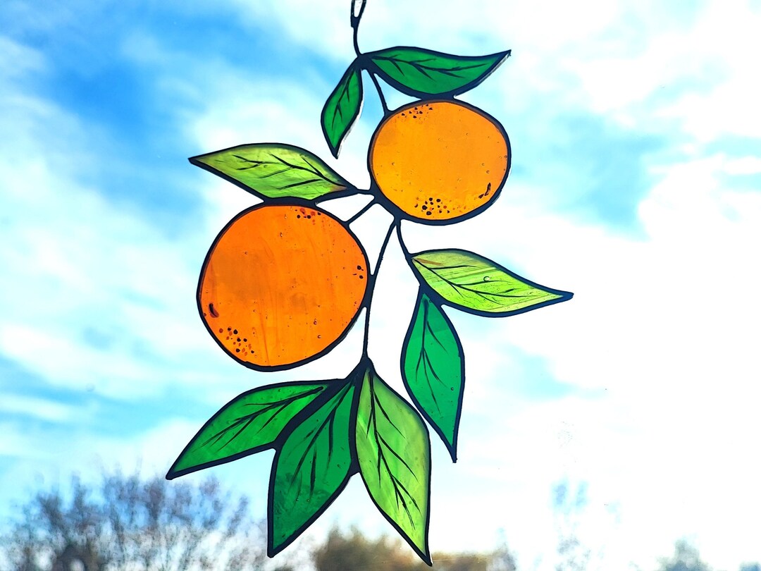 Handcrafted Orange Branch Stained Glass Art for Unique Decor - Etsy