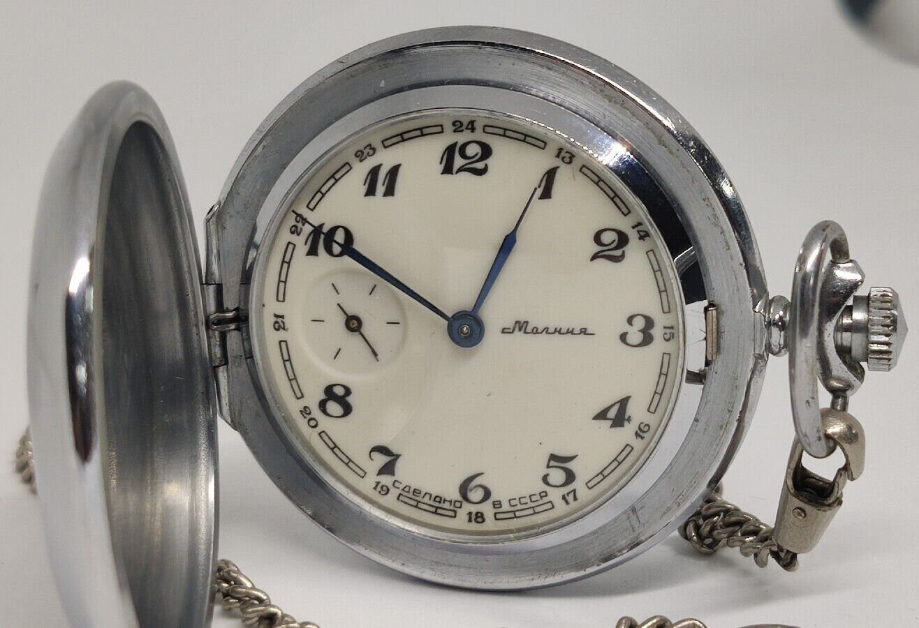 Mechanical Pocket Watch With a Chain of the USSR Molniya.original. - Etsy