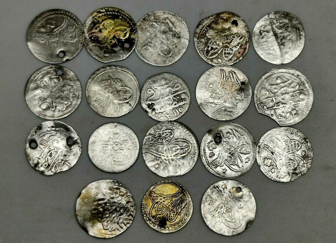 RARE Authentic Ottoman Ottoman Silver Coins 1703-1730 AD Pair of Ahmed ...