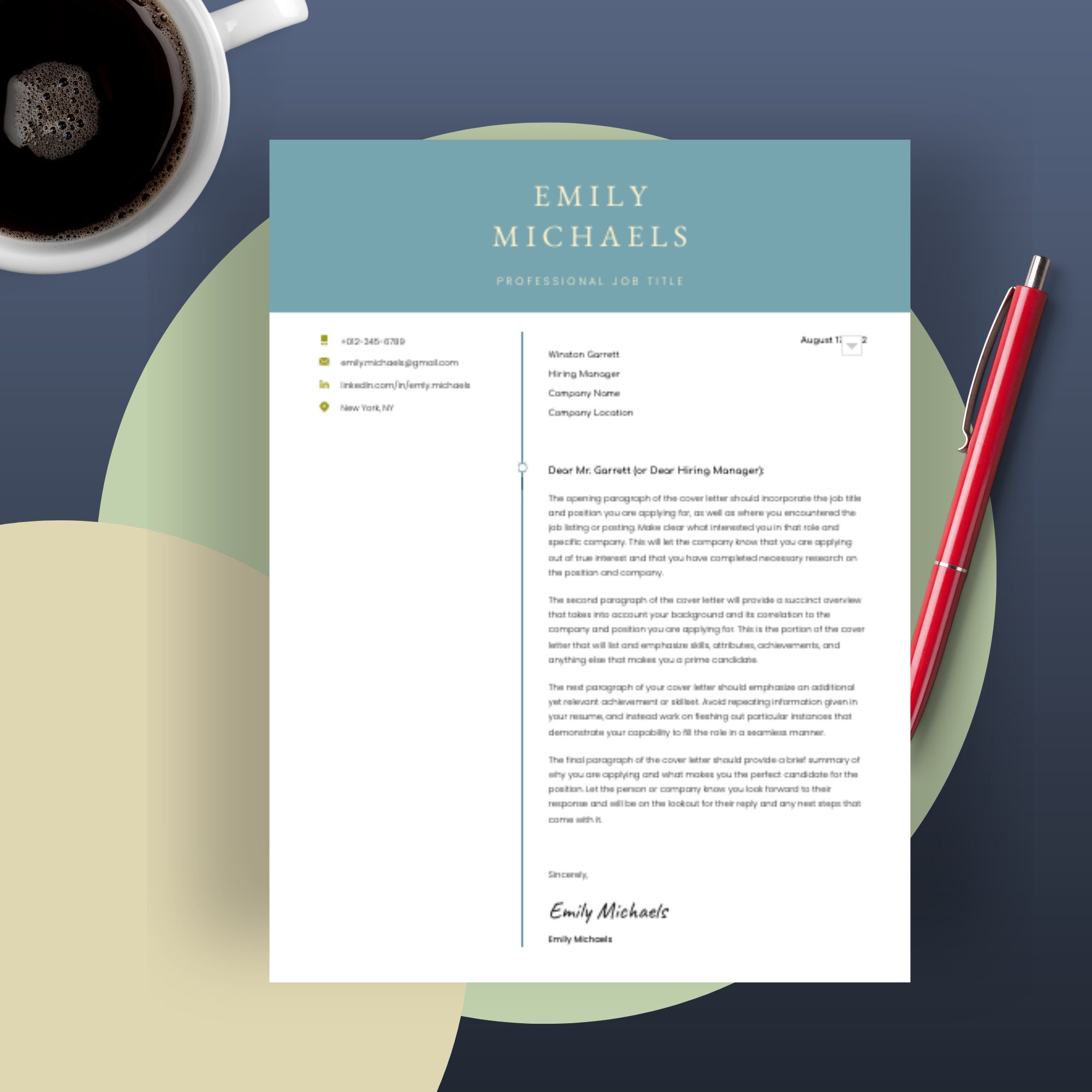 Cover Letter and References Template for Resume Template, Editable ...