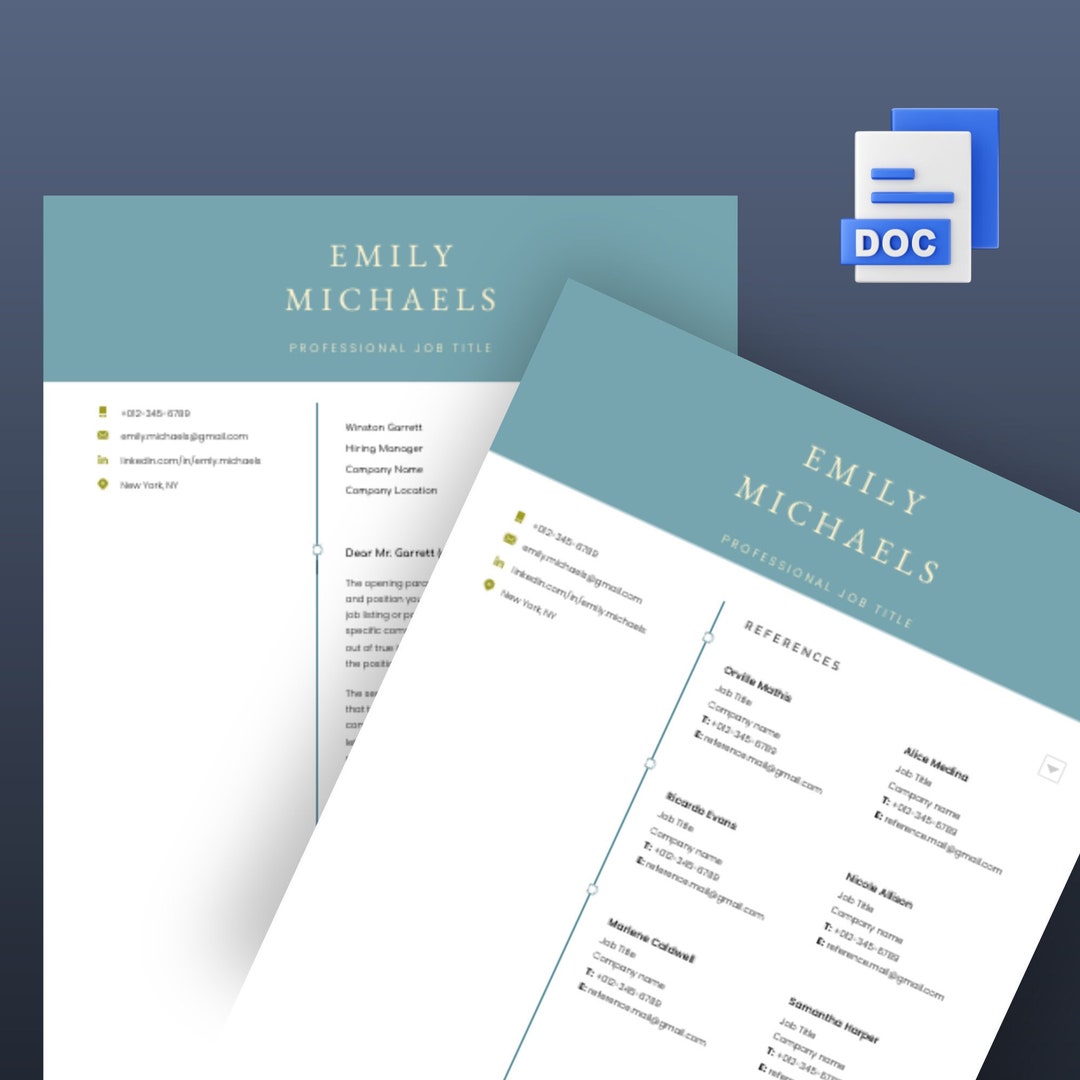 Cover Letter and References Template for Resume Template, Editable ...