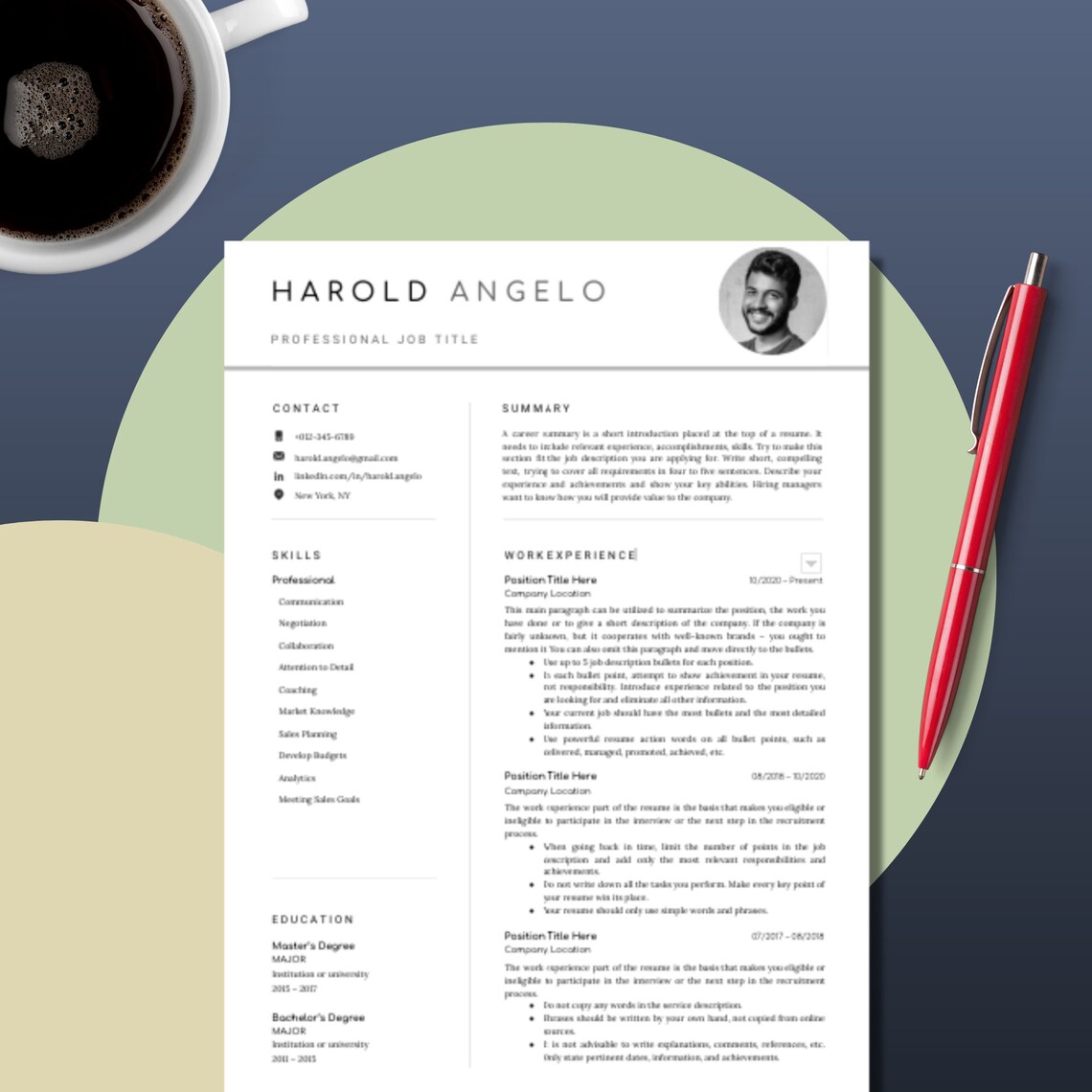 Resume Template 2023 CV Template Professional Resume Design With Photo ...