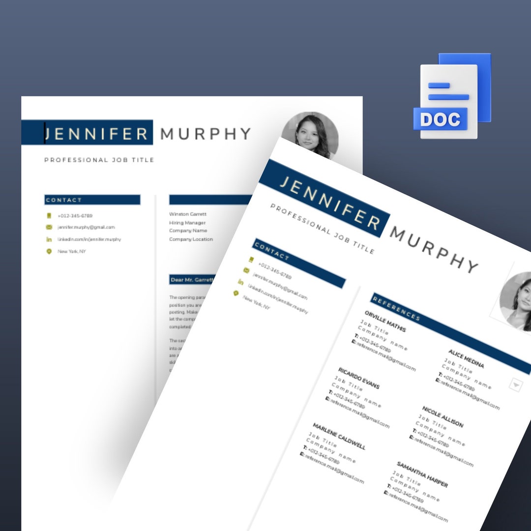 Cover Letter and References Template for Resume Template, Editable ...