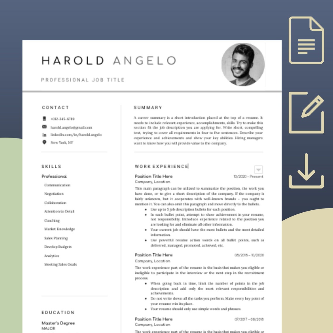 Resume Template 2023 CV Template Professional Resume Design With Photo ...