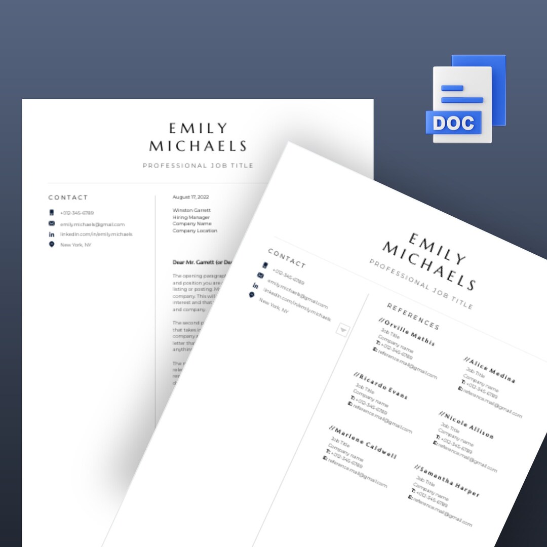 Cover Letter and References Template for Resume Template - Etsy
