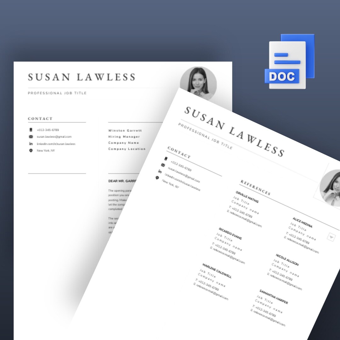Cover Letter and References Template for Resume Template - Etsy