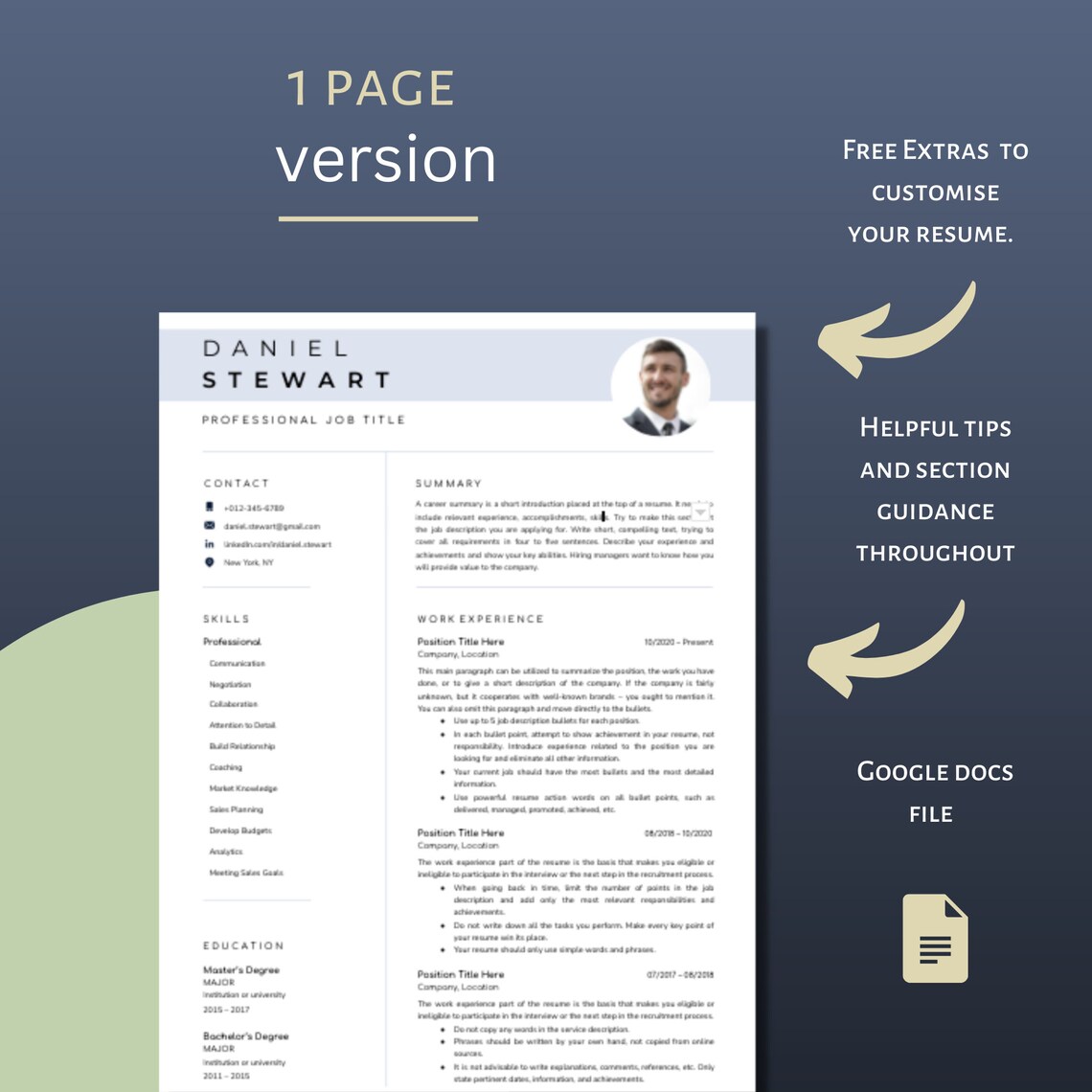Modern Resume Template, Professional Resume CV Design for Google Docs ...